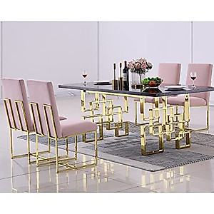 AZhome Dining Chairs, Pink Upholstered Velvet Dining Room Chairs with Mirror Gold Stainless Steel Legs, Set of 4