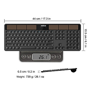 Arteck Wireless Solar Keyboard Full Size Solar Recharging Keyboard for Computer/Desktop/PC/Laptop/Surface/Smart TV and Windows 10/8 / 7 / Vista/XP Built in Rechargeable Battery
