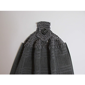 Gray Plaid Double Thickness Towel - Best Quality Name-Brand - Hanging Kitchen Towel - Gray Cotton Crochet Top