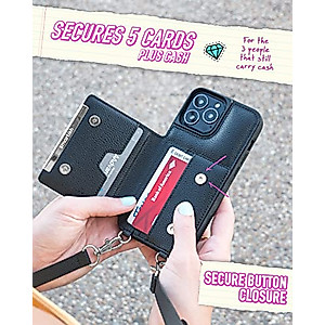 Smartish iPhone 13 Pro Max Crossbody Wallet Case for Women - Dancing Queen [Purse/Clutch with Detachable Strap & Wristlet] Protective Cover with Credit Card Holder - Stiletto Black-Silver