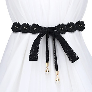 URROMA Chiffon Fabric Flowers for Crafts, 30 Pcs Black Pearl Flower Appliques for Clothes Sew On Fabric Flowers for Headbands DIY Hair Clothes Shoes Accessories