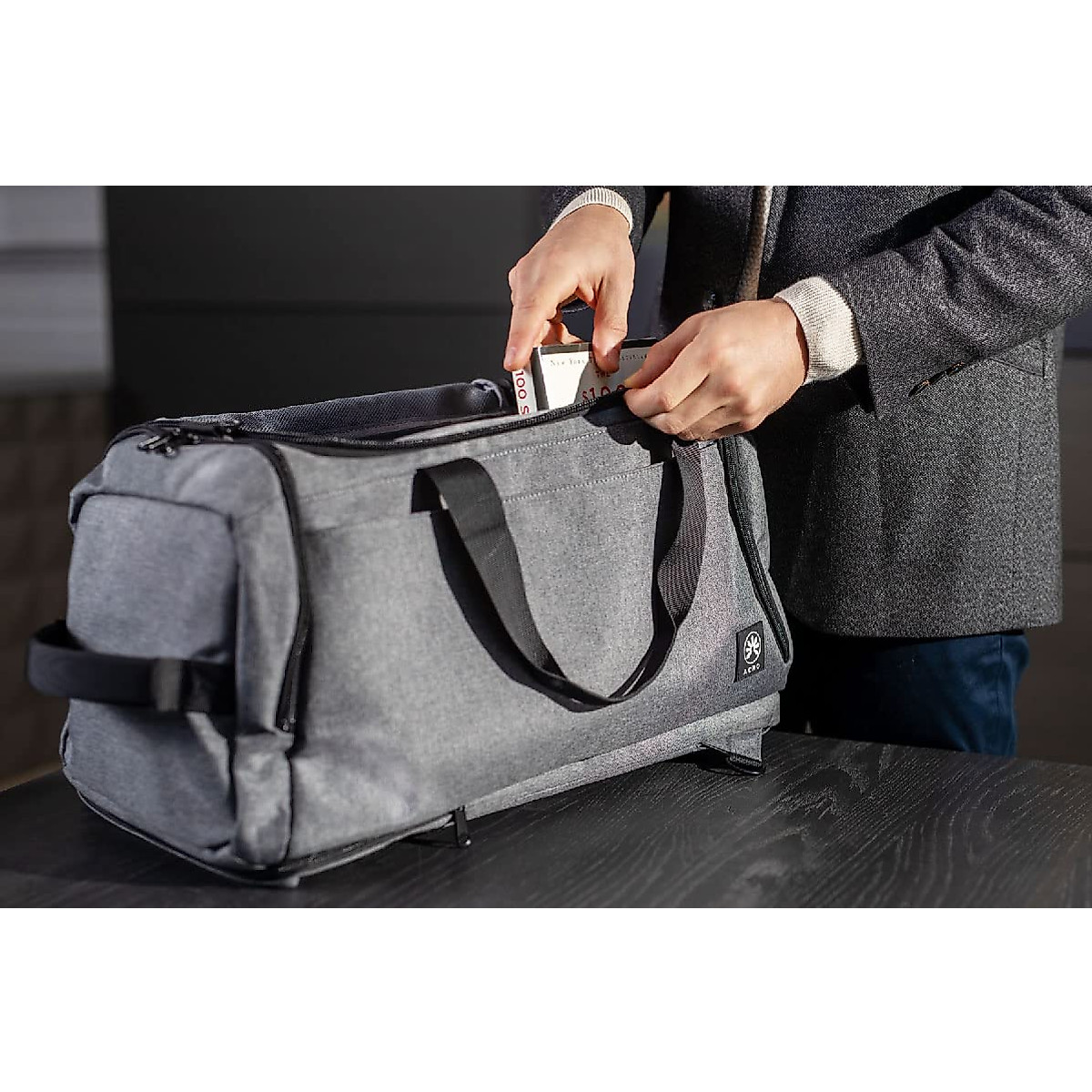 ACRO 3 in 1 Sports/Travel Duffle Bag for Men & Women/Back Pack/Lap TOP Compartment/Water Resistant/Wet Pocket & Shoes Compartment 40L,Grey, Grey