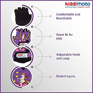 Kiddimoto - Cycling Gloves | Fingerless Gloves for Kids | Perfect for Bike, Scooter & Skateboard | Ideal for Boys and Girls | Available in Different Colourful Designs & Sizes
