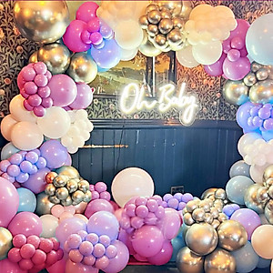 Orgnafey Pastel Purple Light Pink 156Pcs Balloons Garland Kit Double Stuffed Dusty Rose Gold Metallic Balloon Arch For Bridal Wedding Engagement Anniversary Girl Birthday Baby Shower Party Decorations