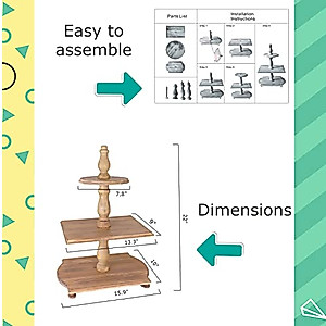 NISE, Farmhouse Three Tiered Tray Stand - 22x16 inch Farmhouse 3 Tier Tray - White Wooden Decorative Tiered Tray for Tier Tray Decor - Kitchen Table Centerpieces (Brown) (NTTT)