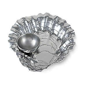 Arthur Court Aluminum Metal Oyster Chip Bowl with Pearl Dip Bowl - Formal and Everyday Coastal décor 15 inch x 13.5 inch