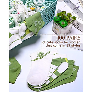 Mumufy 100 Pairs Women Low Ankle Socks Low Cut No Show Socks Fruits Animals Funny Dog Cat Cow Cute Socks for Women Ladies Gifts
