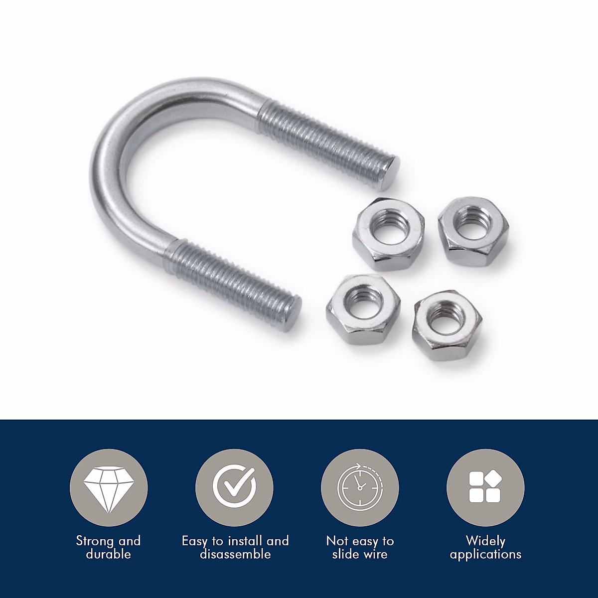 U-Turn - 2 inch Pipe Size U-Bolt with Nuts, 304 Stainless Steel (2-7/16 inch ID) (2 Pieces)