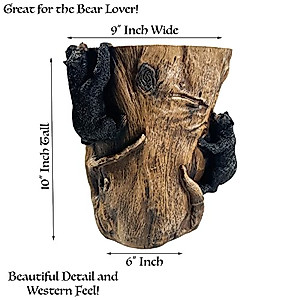 Urbalabs Bear On Log Western Rustic Bathroom Trash Can Office Waste Basket Country Decor Rustic Office Garbage Can Cowboy Gun Decor Bathroom Decor Man Cave Western Waste