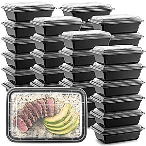 50-Pack Meal Prep Plastic Microwavable Food Containers meal prepping & Lids. "{24 OZ.}" Black Rectangular Reusable Storage Lunch Boxes -BPA-free Food Grade- Freezer Dishwasher Safe - "PREMIUM QUALITY"