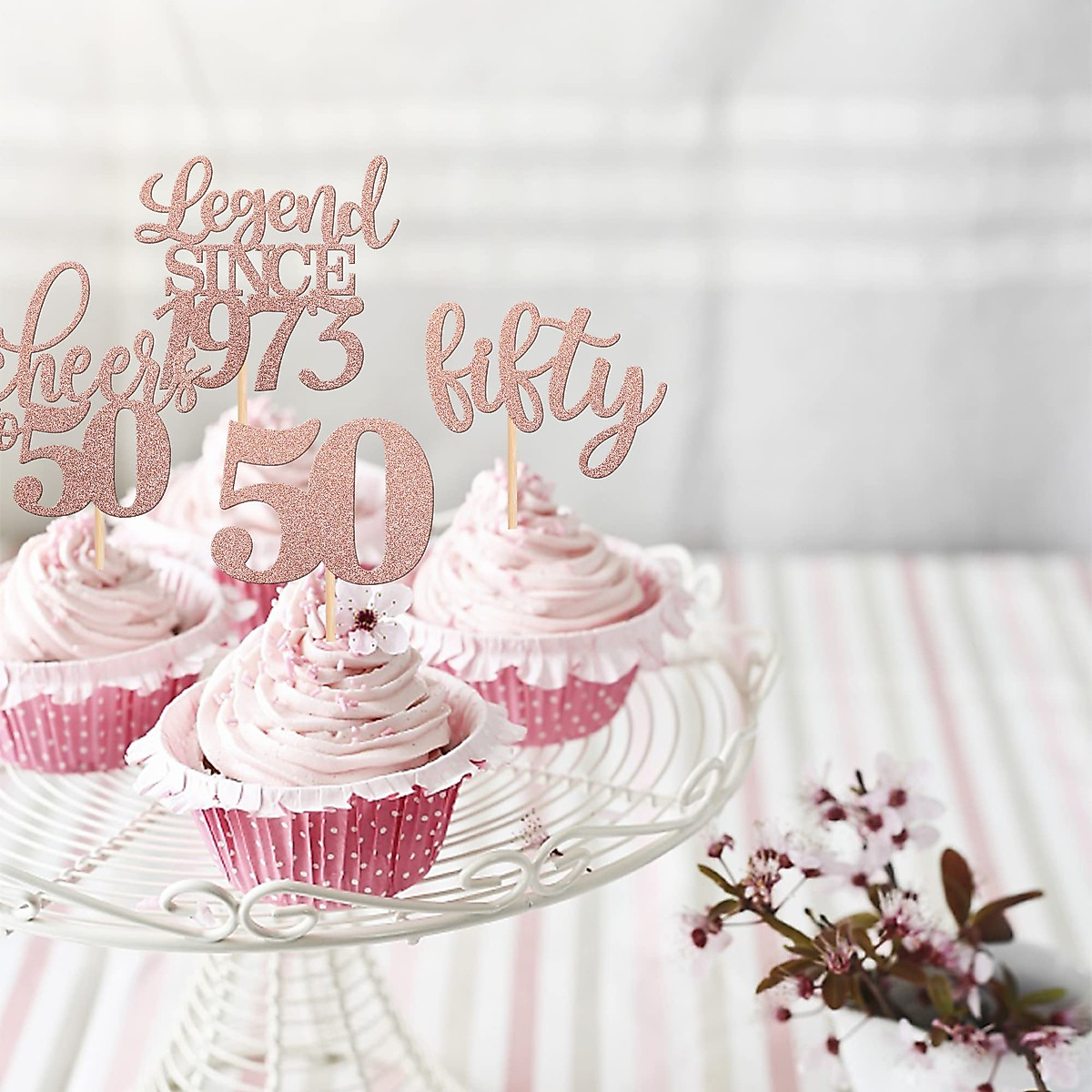 24 PCS Legend Since 1973 Cupcake Toppers Glitter Fifty Cheers to 50 Happy 50th Birthday Cupcake Picks for 50th Birthday Wedding Anniversary Party Cake Decorations Supplies Rose Gold