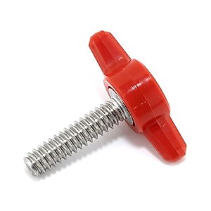 #10-24 x 3/4" Thumb Screw Stainless Steel - Red Tee Wing Plastic Knob - Standard/Coarse Thread Thumbscrew - Length: 0.750" - Proudly Built in USA - Package of (4)
