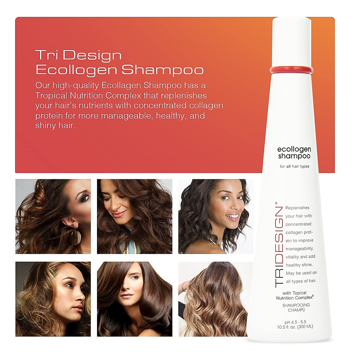 TRIDESIGN Ecollogen Moisturizing Shampoo - Hydrating Hair Shampoo For Natural Hair, Unisex, Thickening & Volumizing Shampoo, Unscented, Non-fragrance Shampoo Gentle Cleanser- 10.5 oz