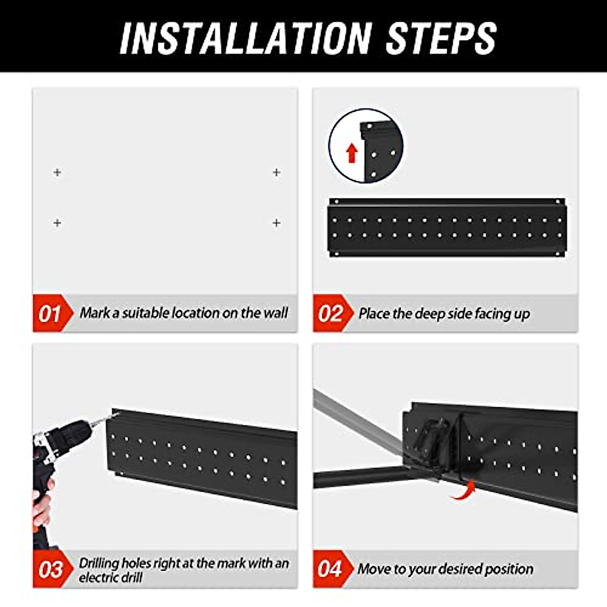 Stormann Tool Storage Rack Wall Mount Garage Tool Organizer Heavy Duty 16 Hooks Max Load to 600lbs for Power Tools, Shovels, Rakes, Brooms, Weeder, Leaf Blower ,and More