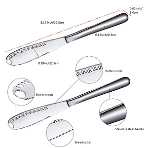 3 Pack Stainless Steel Butter Spreader Knife, 3 in 1 Kitchen Gadgets, Curler, Butter Grater, Multi-Function Butter Spreader and Grater with Serrated Edge, Shredding Vegetables Fruits