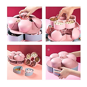 Ygapuzi Double Deck Snack Box Flower Shaped Rotating Candy Serving Containers, 10 Grid Creative Snacks Storage Tray for Dried Fruit, Nuts, Chips, Olives (New Pink)