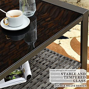 ovios Patio Furniture Set 7-Pieces Outdoor Wicker Rattan Sofa with Coffee Table Loveseat Ottomans, High Back All Weather Conversation Set with Comfy Cushions, Dark Grey