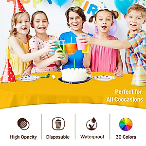 Exquisite 6-Pack Premium Plastic Tablecloth 84in. Round Plastic Table Cover - Yellow