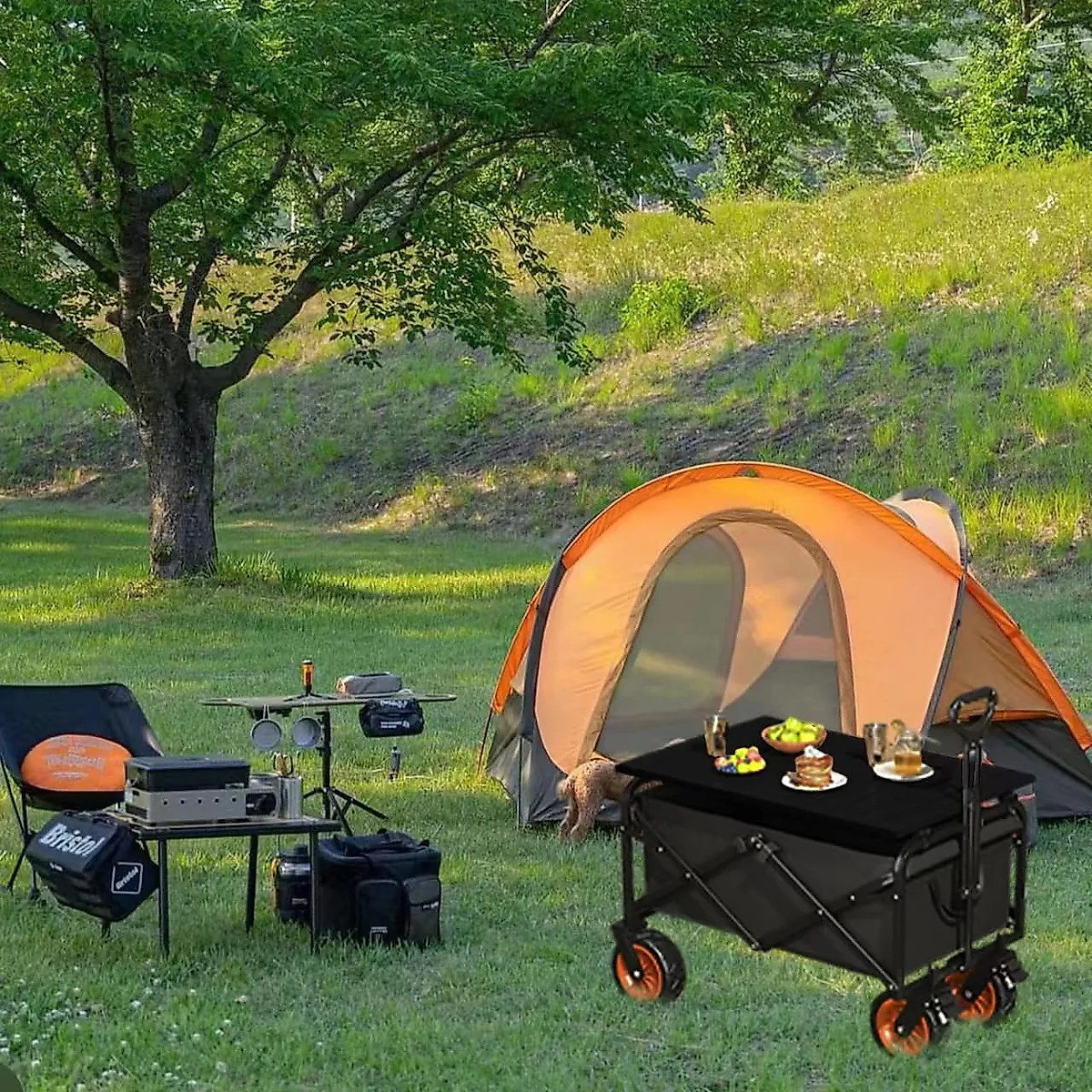 Aluminum Alloy Steel Collapsible Board Desktop for Garden Cart Foldable Wagon，Heavy Duty Foldable Metal Board for Outdoor Camping 34.64x20.87'' Black (Garden Cart not Include)