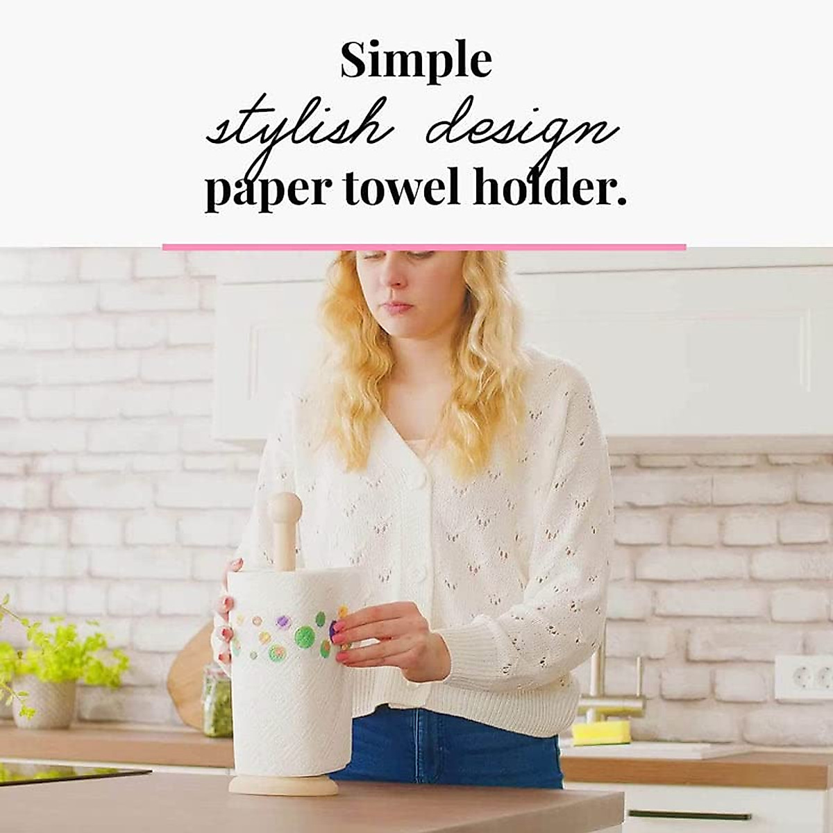 Tuuli Kitchen – Wooden Kitchen Paper Towel Holder, for Tissue and Other Types of Paper Roll, Beechwood Holder for Kitchen Tissue 14 x 5 inches