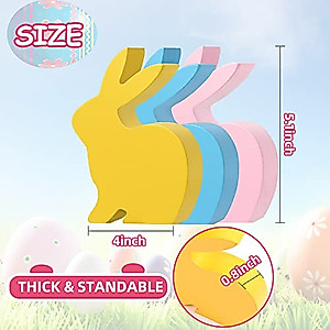 3PCS 5.1” Easter Bunny Table Wooden Signs Easter Decor Tired Tray Decoration Table Centerpiece Sign Desk Ornaments Easter Party Supplies Office Desk Easter Home Decoration Gift