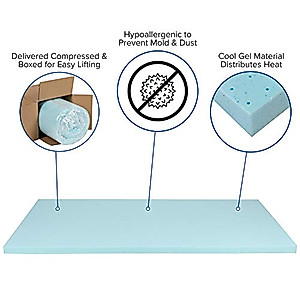 Flash Furniture Capri Comfortable Sleep 2 inch Cool Gel Memory Foam Mattress Topper, Twin, Blue