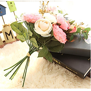 Artfen Artificial Flowers Fake Silk Hydrangea Flower Simulation Hand Tied Bouquet Lu Lotus Bouquet for Home Hotel Office Wedding Party Garden Craft Art Decor Approx 8.5" in Diameter Pink 2