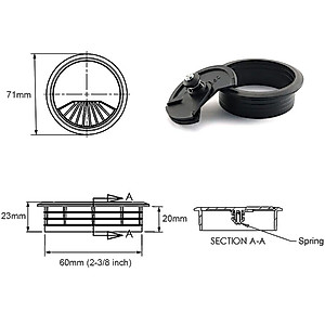 HJ Garden 2pcs 2.8"L x 2.8"W inch Desk Wire Cord Cable Grommets Hole Cover for Office PC Desk Cable Cord Organizer Plastic Cover Black