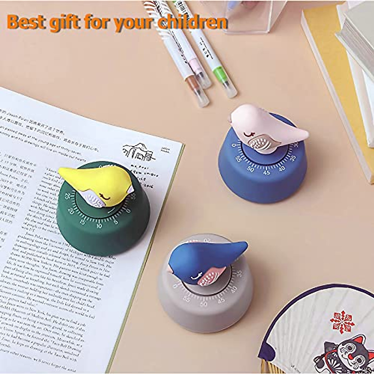 NUOSWEK Cute Bird Timer for Kids, Mechanical Kitchen Timer, Wind Up 60 Minutes Manual Countdown Timer for Classroom, Home, Study and Cooking (Yellow Bird)