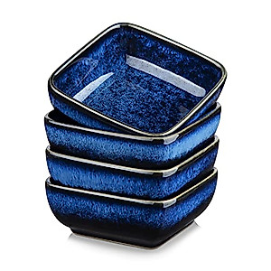 vancasso Stern 6 Oz Dipping Bowls, 3.7 Inches Ceramic Soy Sauce Dish, Square Side Dishes, Small Appetizer Plates Set of 4