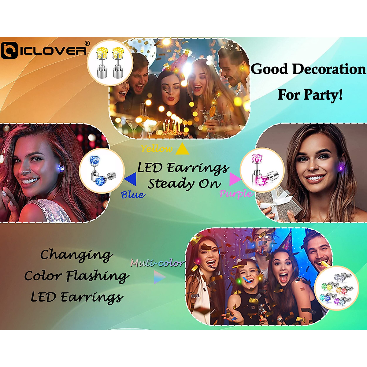 IC ICLOVER LED Earrings, Shiny Glowing LED Lighting Up Stylish Earring Studs Crown Shap Ear Drop Stud, Valentine's Day New Year Wedding Rave Dance Party Decoration Gifts for Women Men Boy Girls-Purple