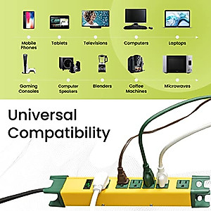 GoGreen Power GG-26114 - 6 Outlet Metal Surge Protector, Yellow/Green