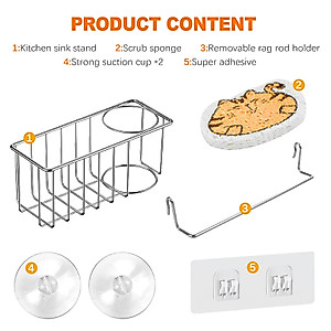 3-In-1 Kitchen Sink Organizer In-Sink Sponge and Brush Holder for Kitchen Sink - 304 Stainless Steel Sink Holder for Brush and Sponge - Durable Kitchen Accessories, Dishcloths, Brushes