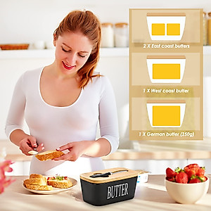 Hossejoy Large Butter Dish with Lid and Knife, Porcelain Butter Keeper Container Designed with Double Silicone Seals, Ceramic Butter Box, Perfect for Home Kitchen Countertop, 650ml (Black)