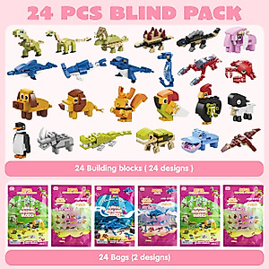 JOYIN 24 Pcs Valentine Animal Building Blocks in Blind Bags, Including Dinosaur, Sea Animal and Wildlife Creatures Design, Kids Valentine's Day Party Favors, Gift Exchange, STEM Educational Toy