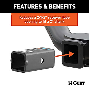 CURT 45405 Trailer Hitch Receiver Adapter Reducer Sleeve, 2-1/2 to 2-Inch