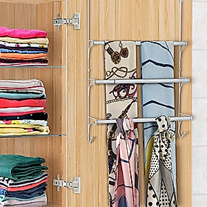 Auledio Adjustable Over The Door Triple Towel Rack with Hooks,Silver