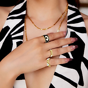 SISMIURRA 4PCS Evil Eye Ring Set Y2K Colorful Enamel Adjustable Gold Rings for Women Aesthetic Trendy Ring Set for Teen Girls