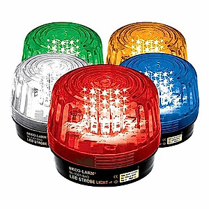 Seco-Larm SL-1301-SAQ/A Amber Lens Strobe Light, 10 Vertical LED Strips (54 LEDs), Built-in 100dB Programmable Siren, Six Different Flash Patterns, Adjustable Flashing Speed, Indoor/Outdoor Use