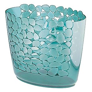 mDesign Plastic Slim Oval 2 Gallon Trash Can Wastebasket Garbage Bin - Decorative Themed Basket for Bathroom, Bedroom, Office - Hold Trash, Waste, Recycling - Pebbles Collection - Blue