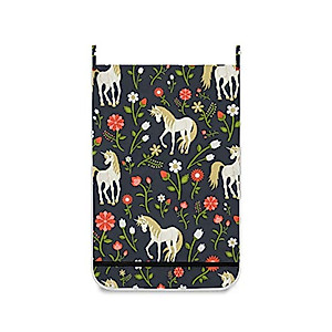 hengpai Kids Cute Hanging Laundry Hamper Bag Dirty Clothes Bag Basket Fabric Wash Bag with Door Wall Hooks,White Horse Flower