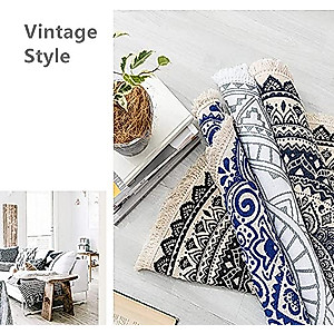 LIULA Round Cotton Rug Woven Tassel Throw Rug Washable Area Rug for Living Room Bedroom Kitchen Bathroom (3ft Round-Light Blue)