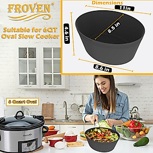 FROVEN 6 Quart Silicone Crockpot Liners. Thickened, Weighted and Sturdy Reusable Slow Cooker Liners Oval Compatible with most 6 QT Crock Pot Liners Slow Cooker Accessories. Leakproof, Dishwasher Safe