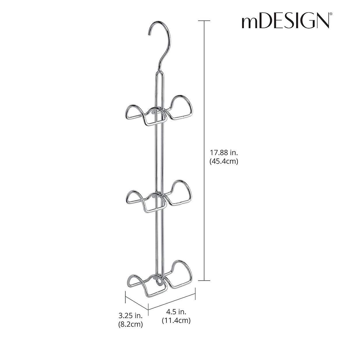 mDesign Metal Wire Over The Closet Rod Hanging Storage Organizer Hanger for Storing and Organizing Purses, Backpacks, Satchels, Crossovers, Handbags - 2 Pack - Chrome