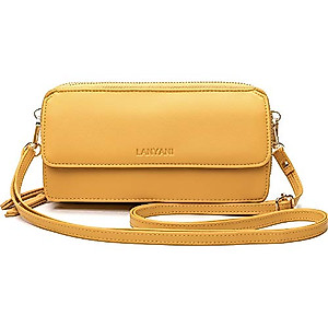 Lanyani Women Crossbody Wallet RFID Blocking Cell Phone wristlet Purse with shoulder strap small girls crossbody bag (Mustard Yellow)