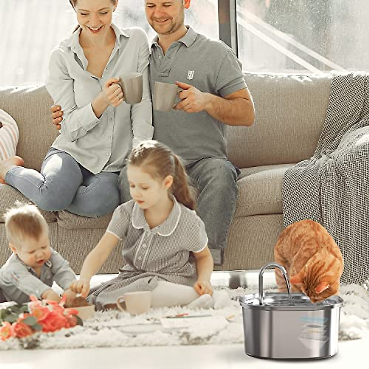 PEKTACO Cat Water Fountain Filters Replacement & Pre-Filter Sponges for 3.2L/108oz Automatic Pet Fountain, Dog Water Dispenser 9 Pack Filters & 9 Pre-Filter Sponges Foam Filters