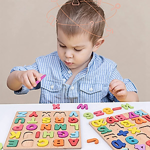 Wooden Puzzles for Toddlers, 3pack Alphabet Shape Puzzles for Kids 3 Wooden Montessori Toddler Wooden Alphabet Number Shape for Kids 3 Years Old Boys & Girls