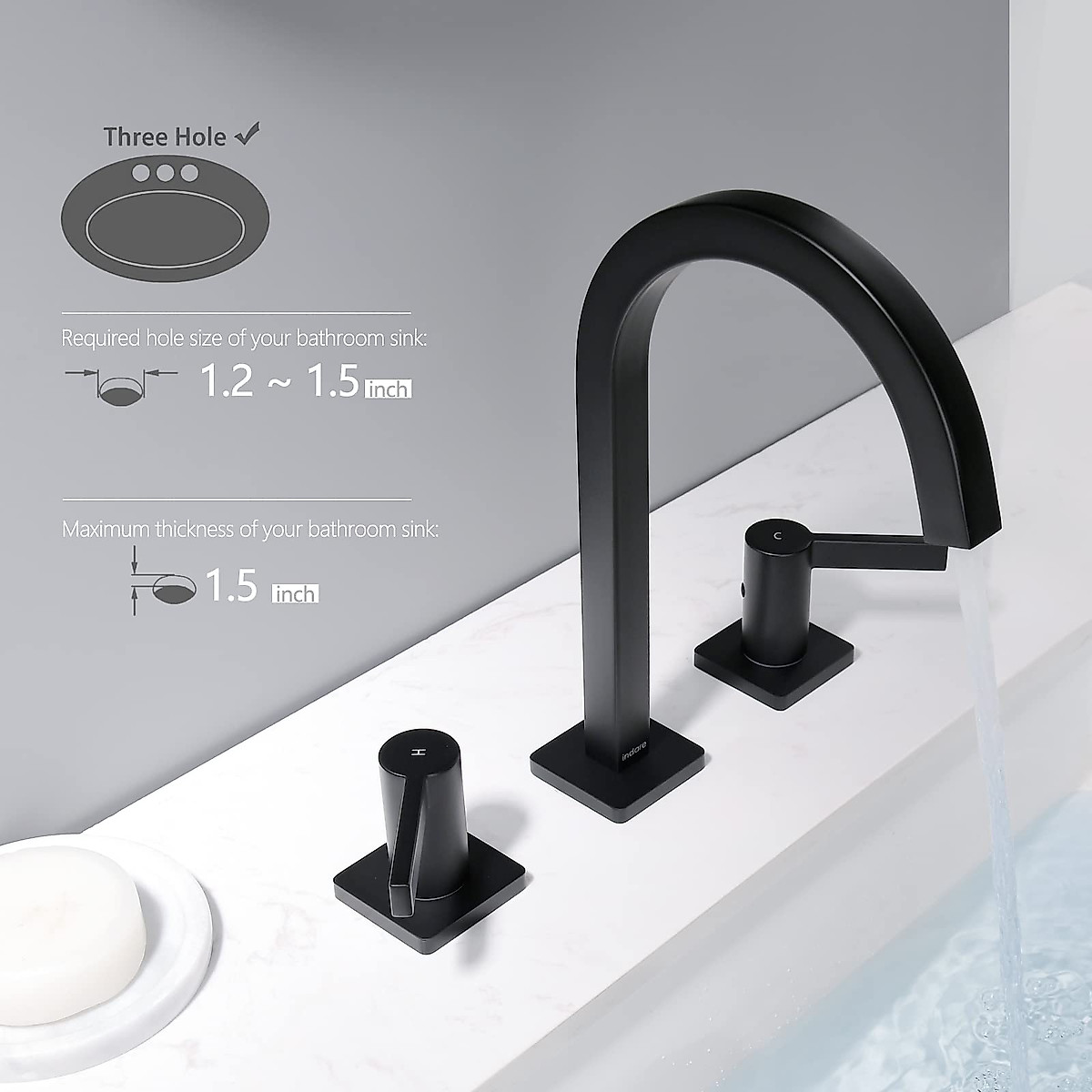 INDARE Bathroom Faucets， Black Bathroom Faucet， Lead-Free Brass Widespread Bathroom Faucets for Sink 3 Hole，8 Inch Bathroom Sink Faucet with Pop-Up Drain & Supply Lines，110104-EB