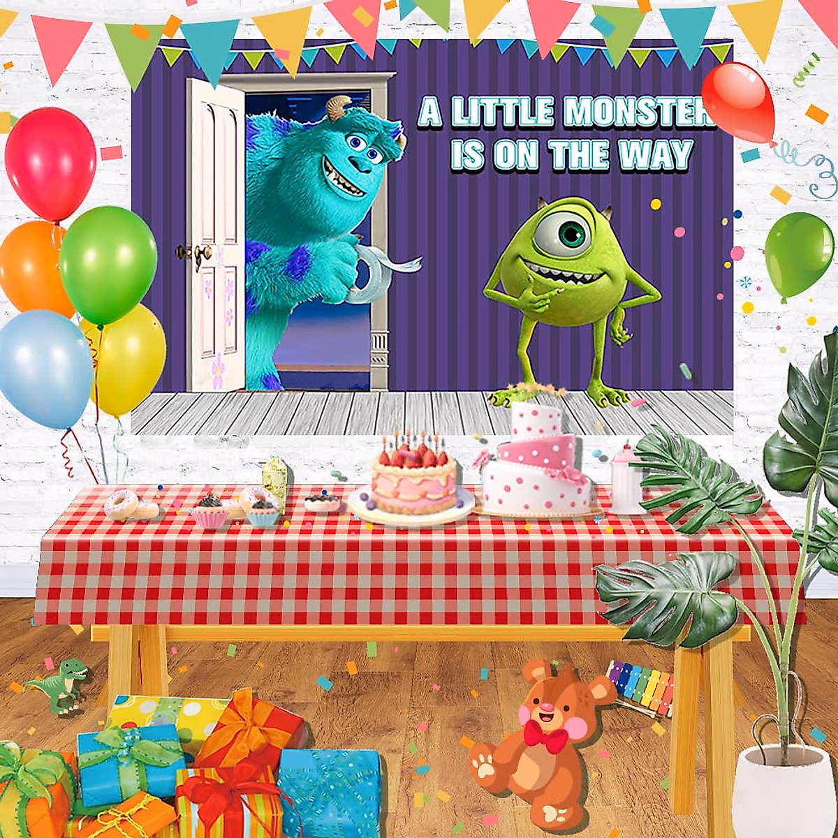Monster Inc Backdrop for Gender Reveal Party Decorations Monster Inc Background for Baby Shower Party Cake Table Decorations Supplies a Little Monster is on The Way Theme Banner 5x3ft