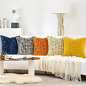 Alerfa 12 x 20 Inch Rectangle Geometrical Plaid Striped Embroidery Cut Velvet Cushion Case Luxury Modern Lumbar Throw Pillow Cover Decorative Pillow for Couch Sofa Living Room Bedroom Car, Orange